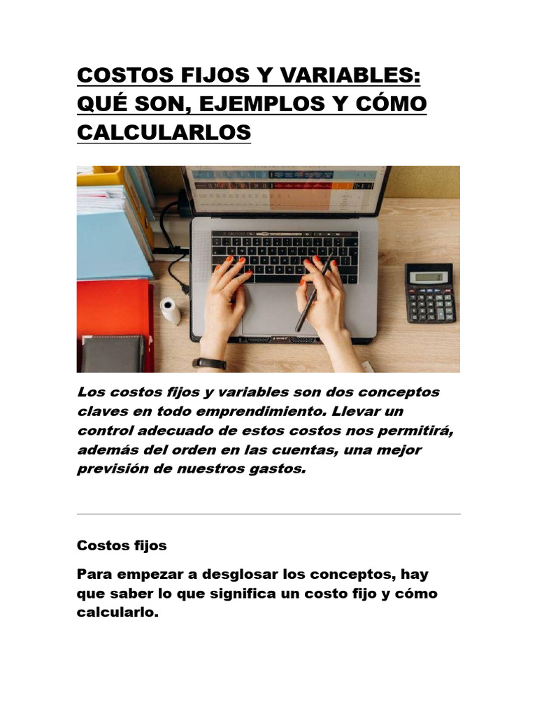 COSTOS FIJOS Y VARIABLES QUÉ SON, EJEMPLOS Y CÓMO CALCULARLOS | PDF ...
