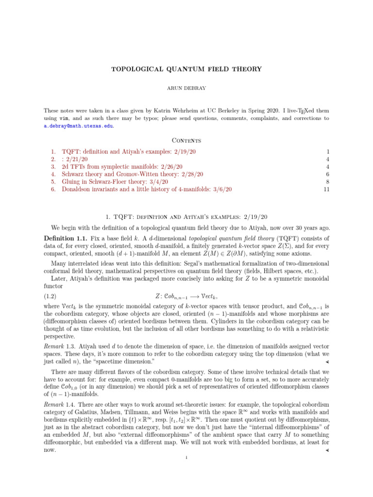 s20 TQFT | PDF | Manifold | Geometry