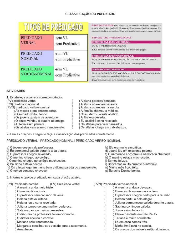 Exercicios Tipos De Predicados