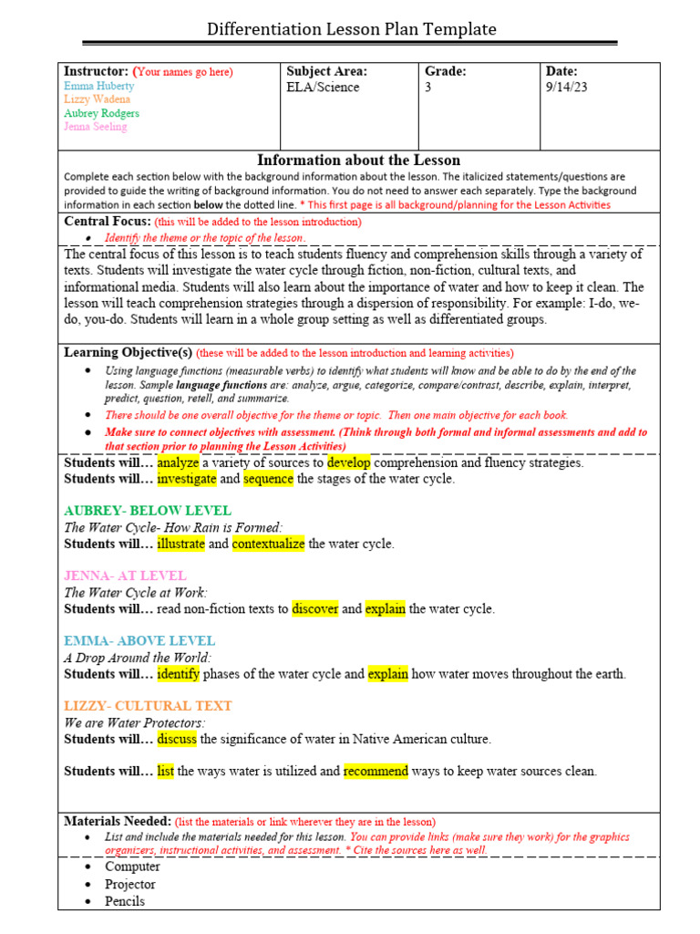 Differentiation Lesson Plan Main | PDF