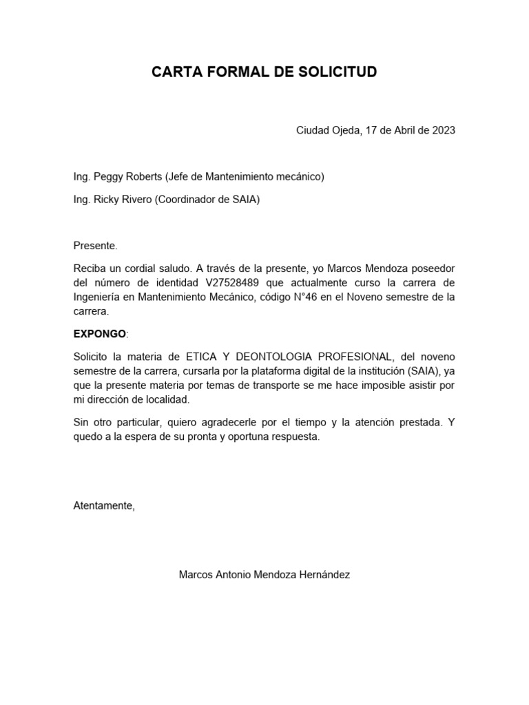 Carta Formal de Solicitud | PDF