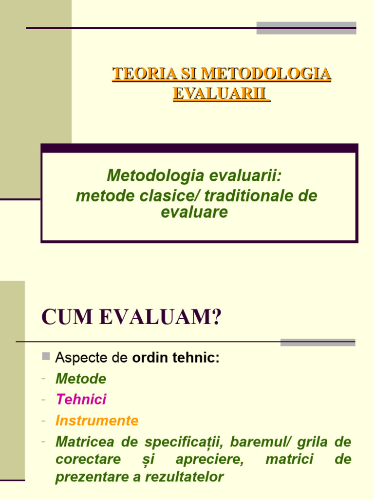 Curs 8 9 TEORIA SI METODOLOGIA EVALUARII PIPP | PDF