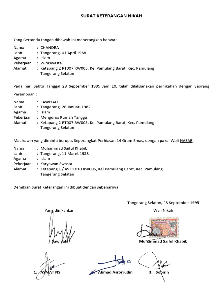 Contoh Surat Nikah Sirih 01 | PDF