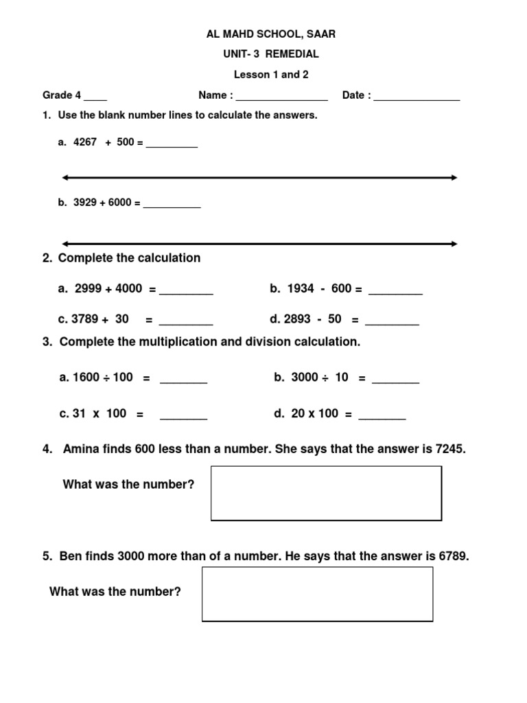 Grade 4 Math Remedial Lessons | PDF