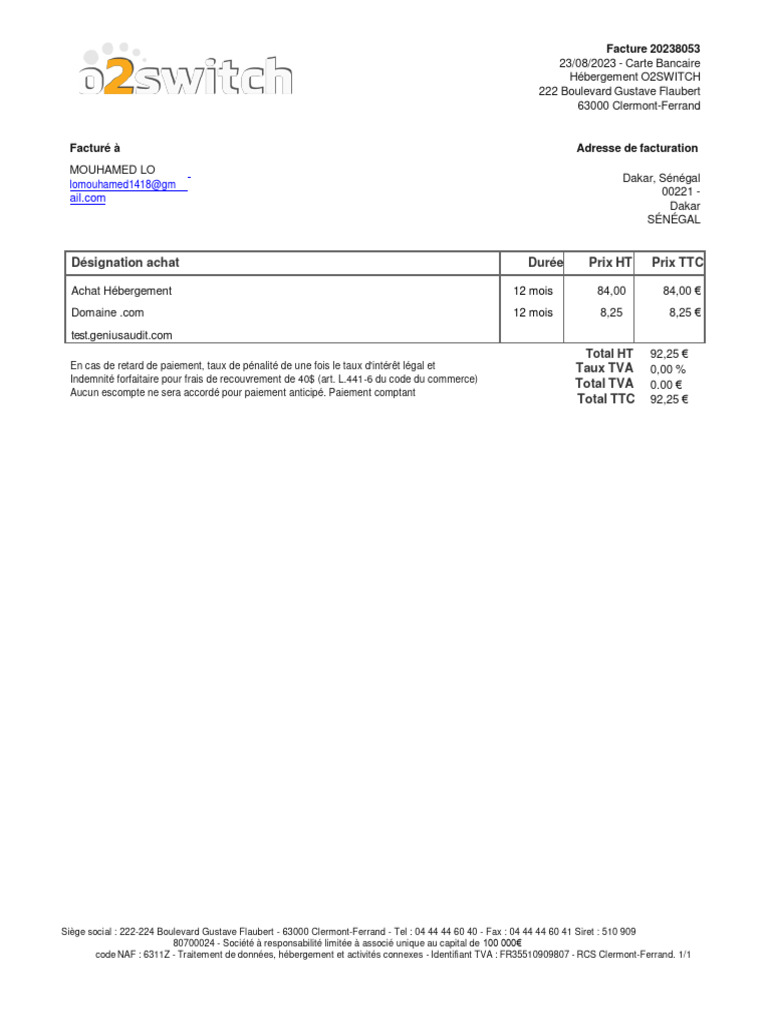 O2switch Genius-1 | PDF | Taxe sur la valeur ajoutée | Facture