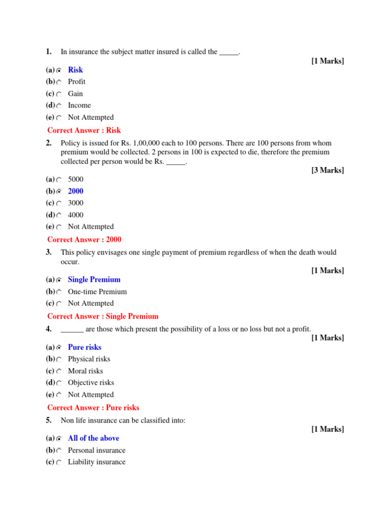 Insurance Module- Sample Paper | PDF | Insurance | Debt