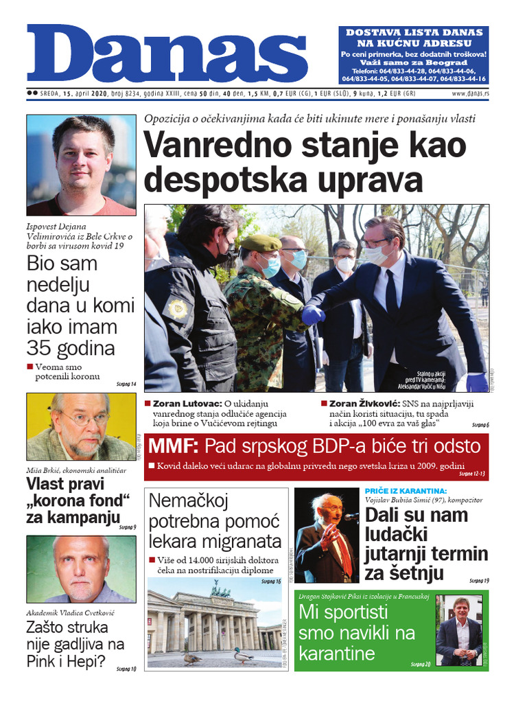 Danas 15-04-2020 Pretplata | PDF