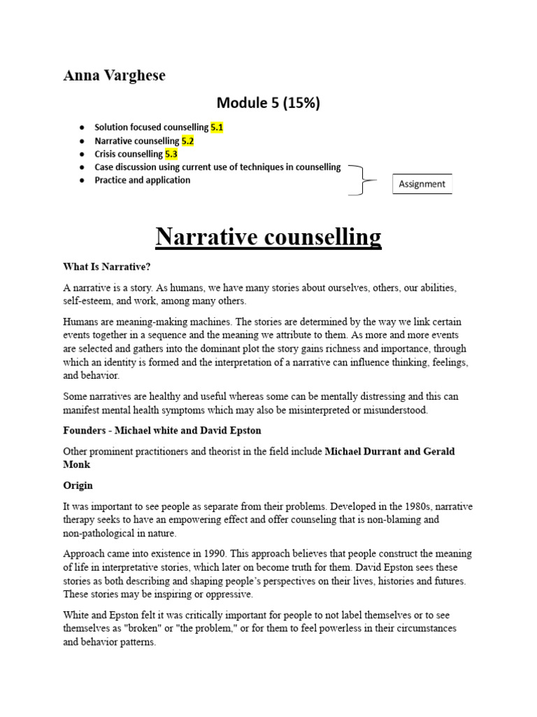 Narrative Therapy Notes | PDF | Psychotherapy | Mental Disorder