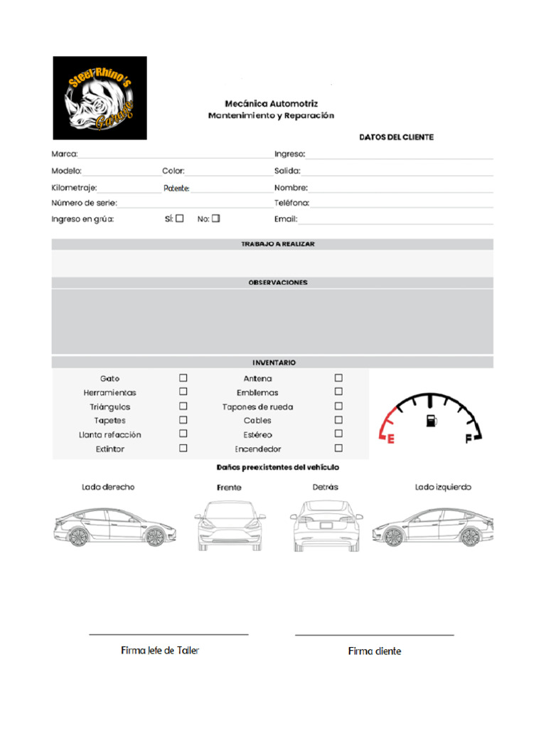 Orden de Servicio Automotriz Sedan | PDF