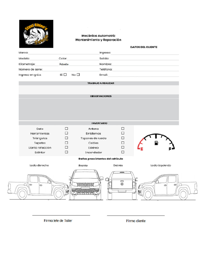 Orden de Servicio Automotriz Camioneta Doble Cabina | PDF