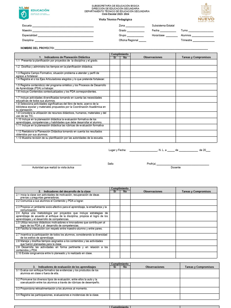 Formato Visita Áulica 2023-2024 | PDF | Crecimiento personal y ...