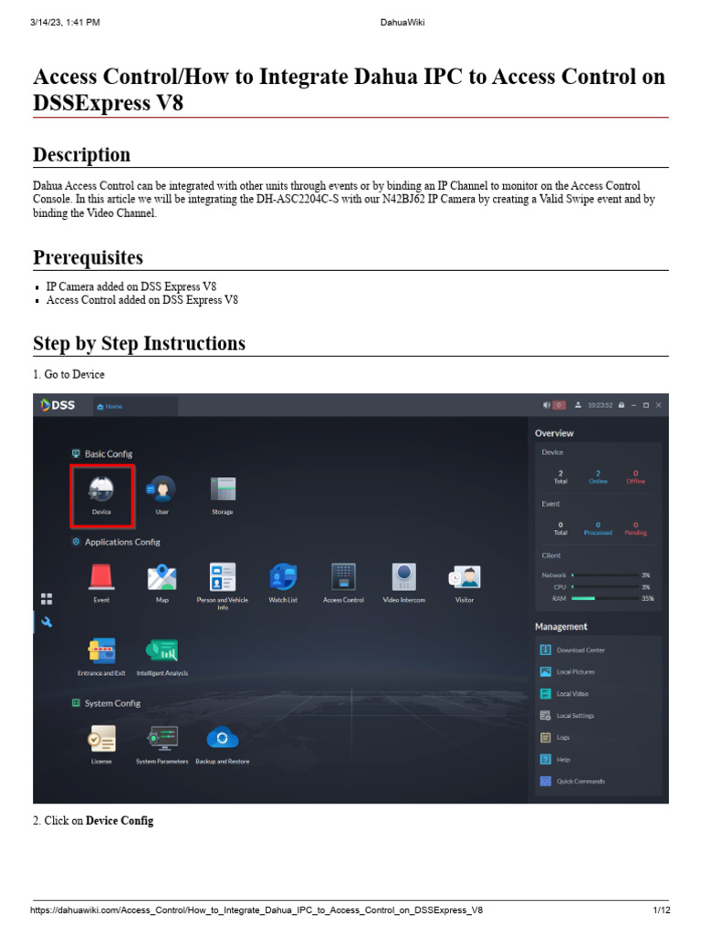 Integrate Dahua IPC with DSSExpress V8 | PDF | Access Control | Computer Science