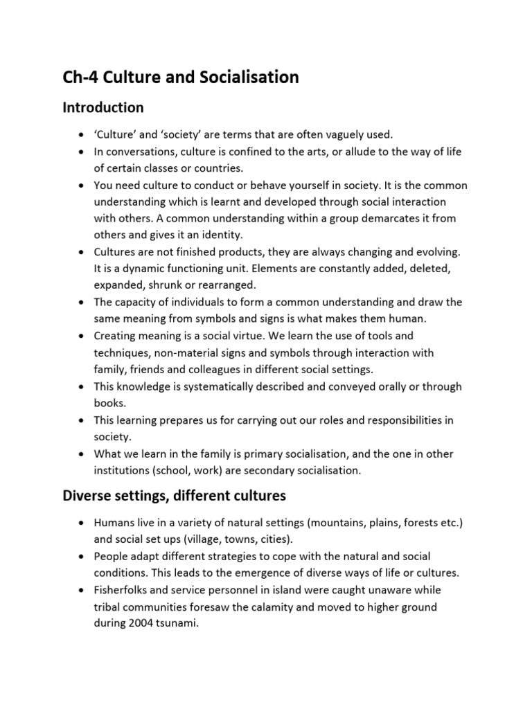 Culture and Socialization Overview | PDF | Socialization | Society