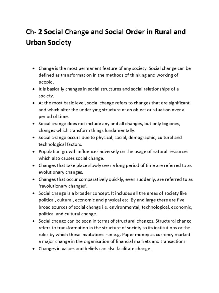 CH - 2 Social Change and Social Order in Rural and Urban Society | PDF ...