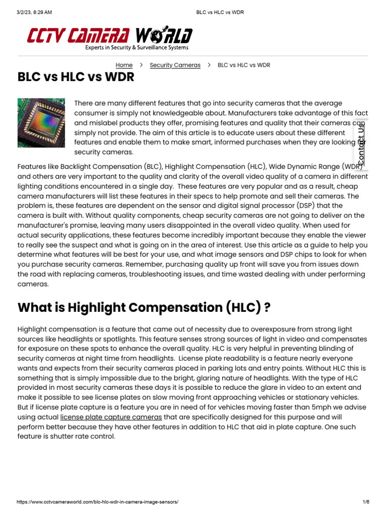 BLC Vs HLC Vs WDR | PDF | Charge Coupled Device | Camera