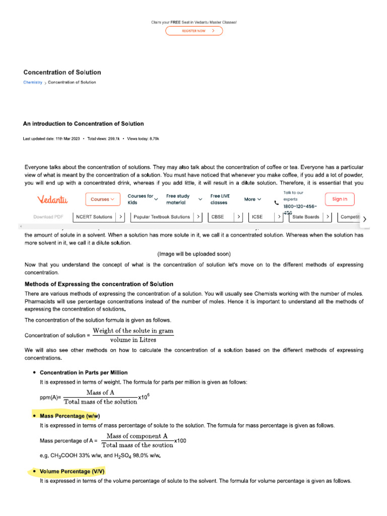 Concentration of Solution | PDF