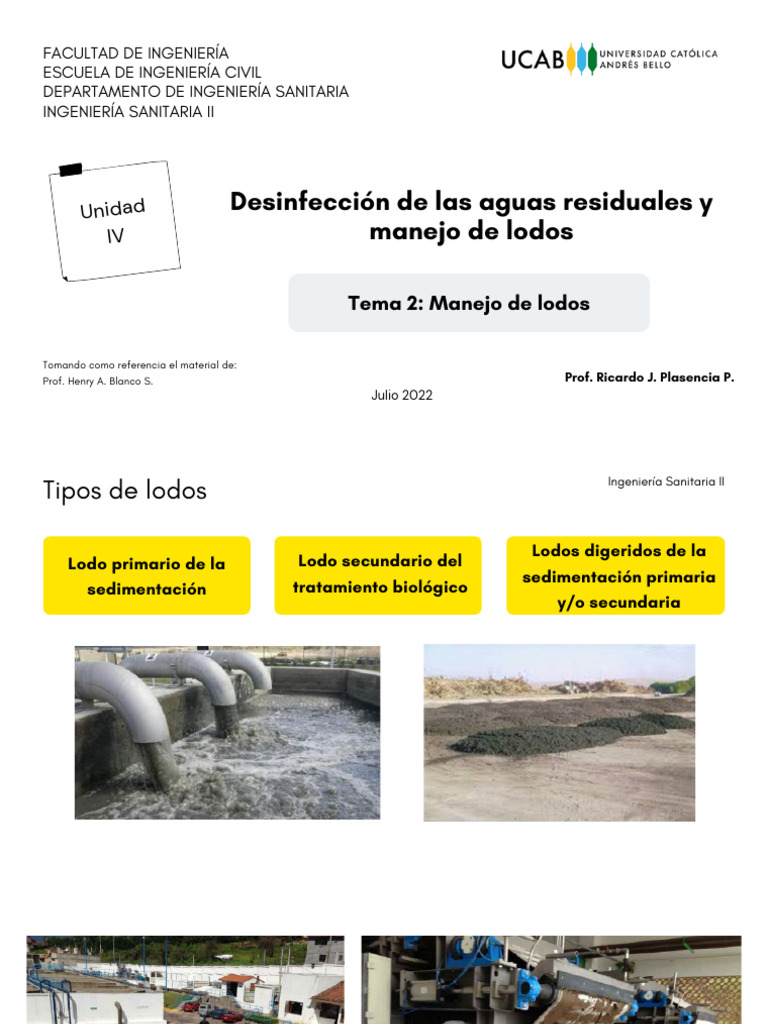 Unidad IV - Tema 2 - Manejo de Lodos | PDF | Ingeniería Ambiental | Ciencias fisicas