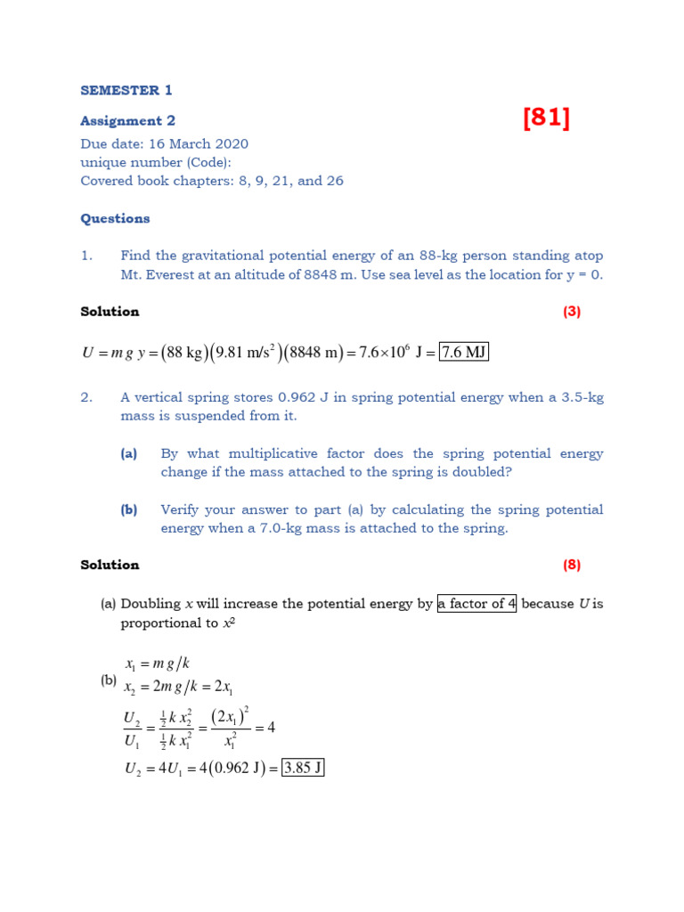 2020 Assignments - 2 - S1 - MEMO | PDF | Potential Energy | Mass