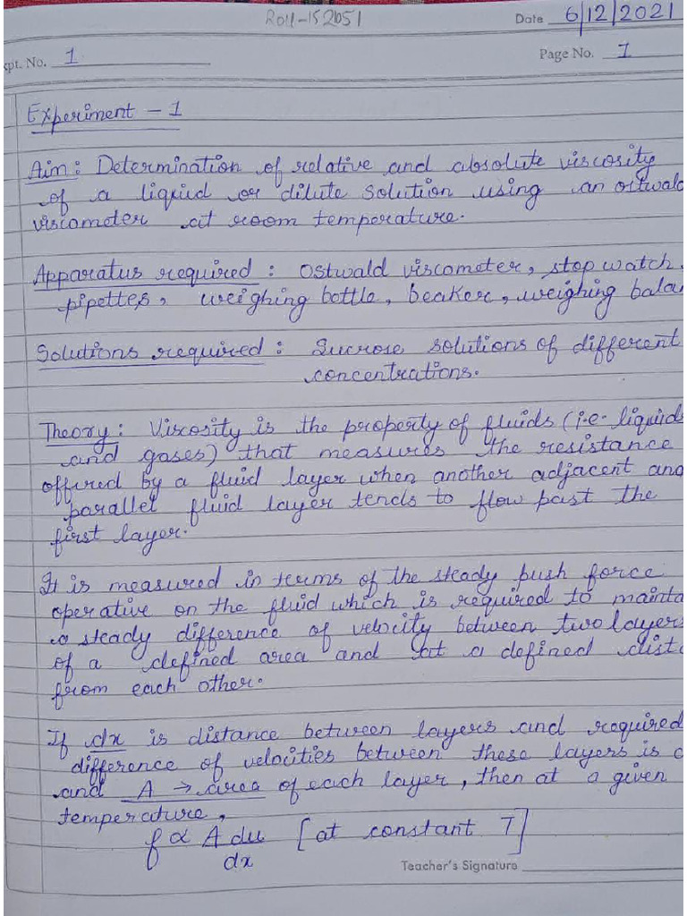 Experiment 1 Coefficient of Viscosity | PDF