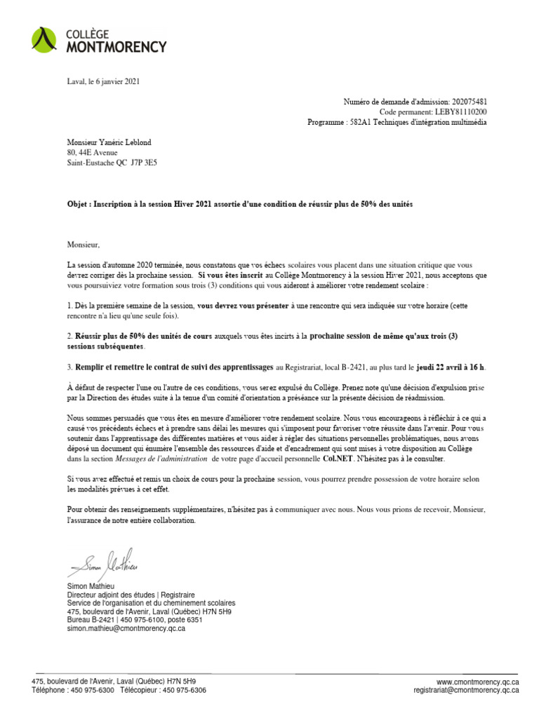 Conditions pour Réadmission Hiver 2021 | PDF | Évolution de carrière ...