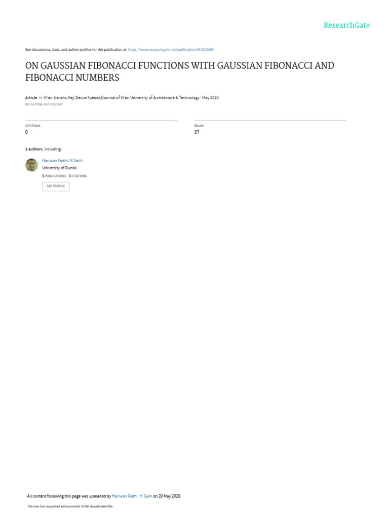 On Gaussian Fibonacci Functionswith Gaussian Fibonacciand ... On Gaussian Fibonacci Functionswith Gaussian Fibonacciand ...