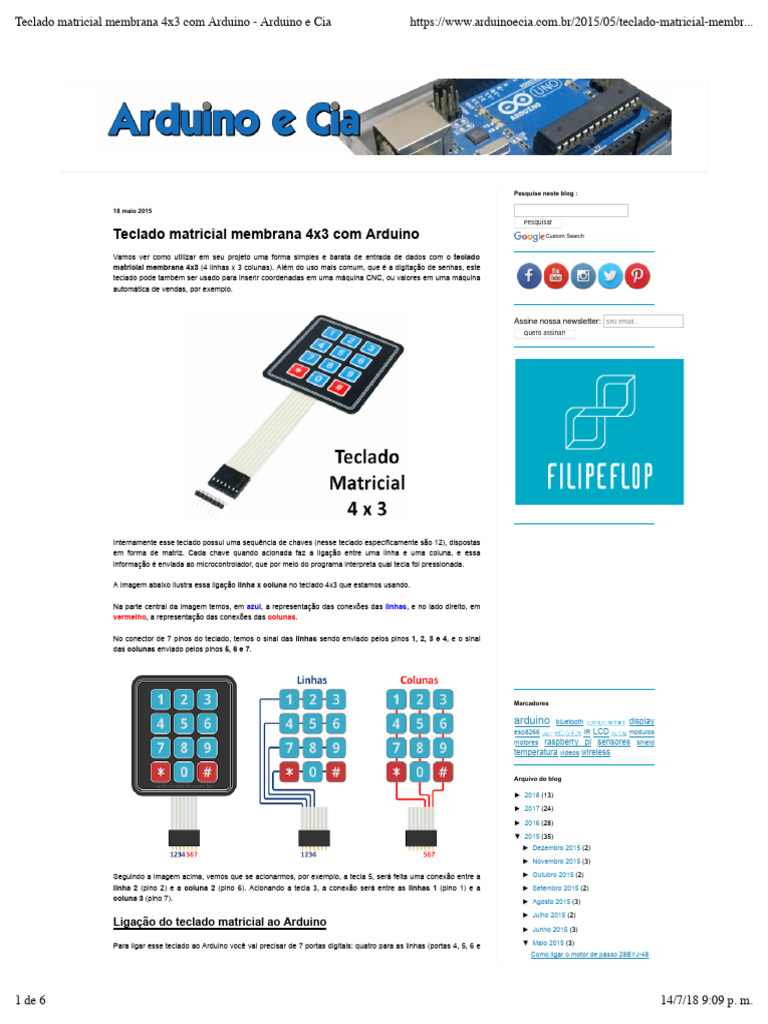 Teclado matricial membrana 4x3 com Arduino | PDF | Arduino | Teclado de computador