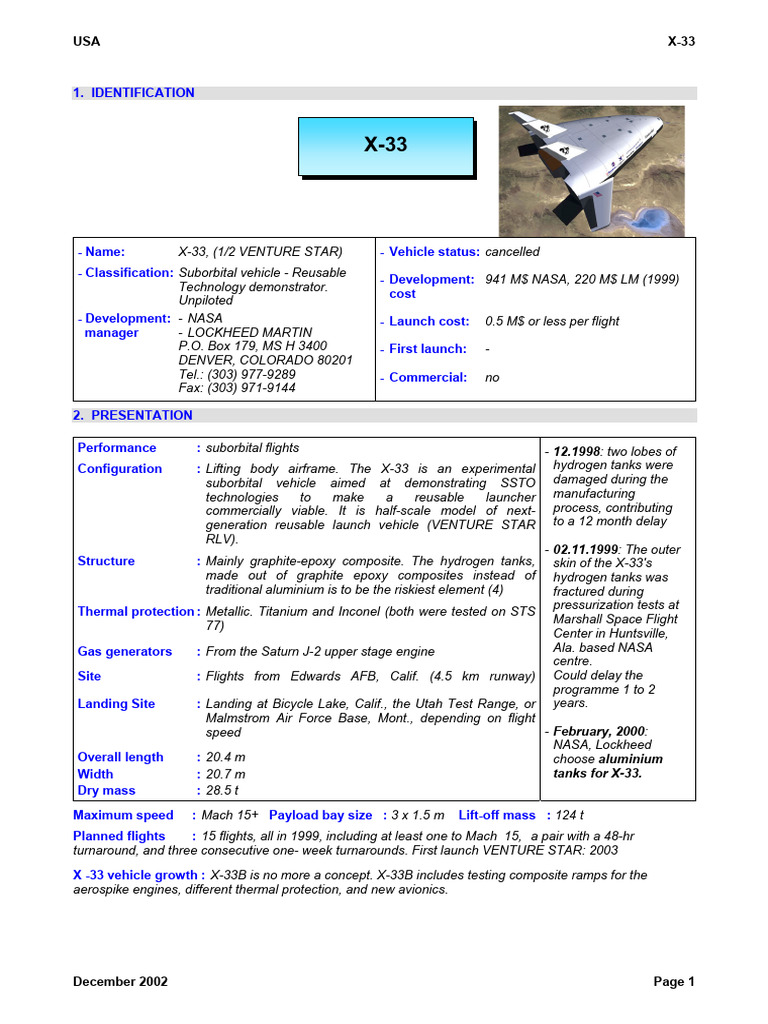 USA X-33: - Nasa - Lockheed Martin | Download Free PDF | Spaceflight ...