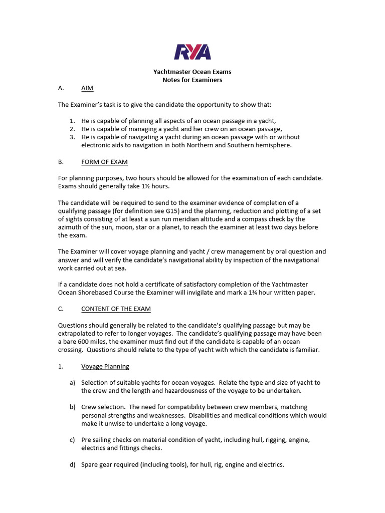 Rya Yachtmaster Ocean Exam Notes | PDF | Technology & Engineering
