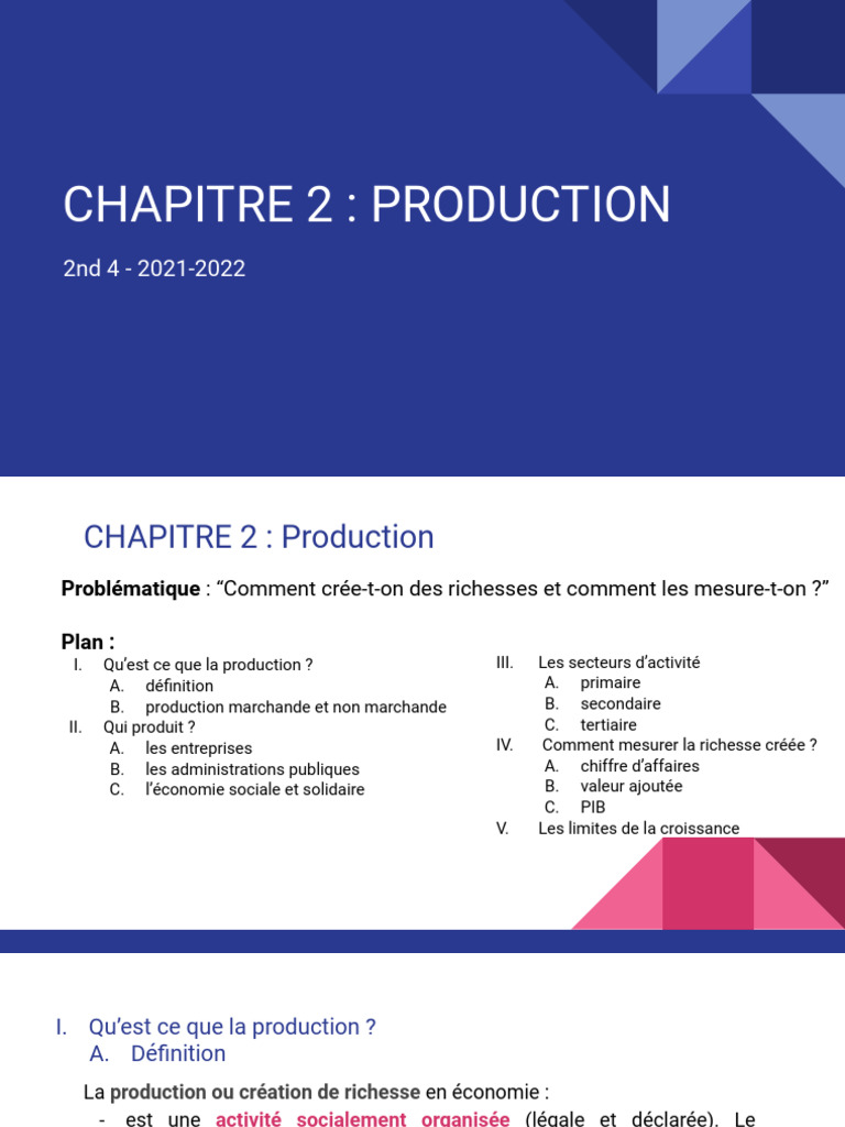 Diapo - Chap 2 La Production | PDF