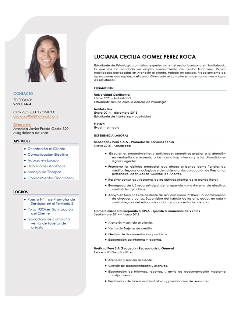 CV Luciana Gomez | PDF | Servicio al Cliente | Bancos