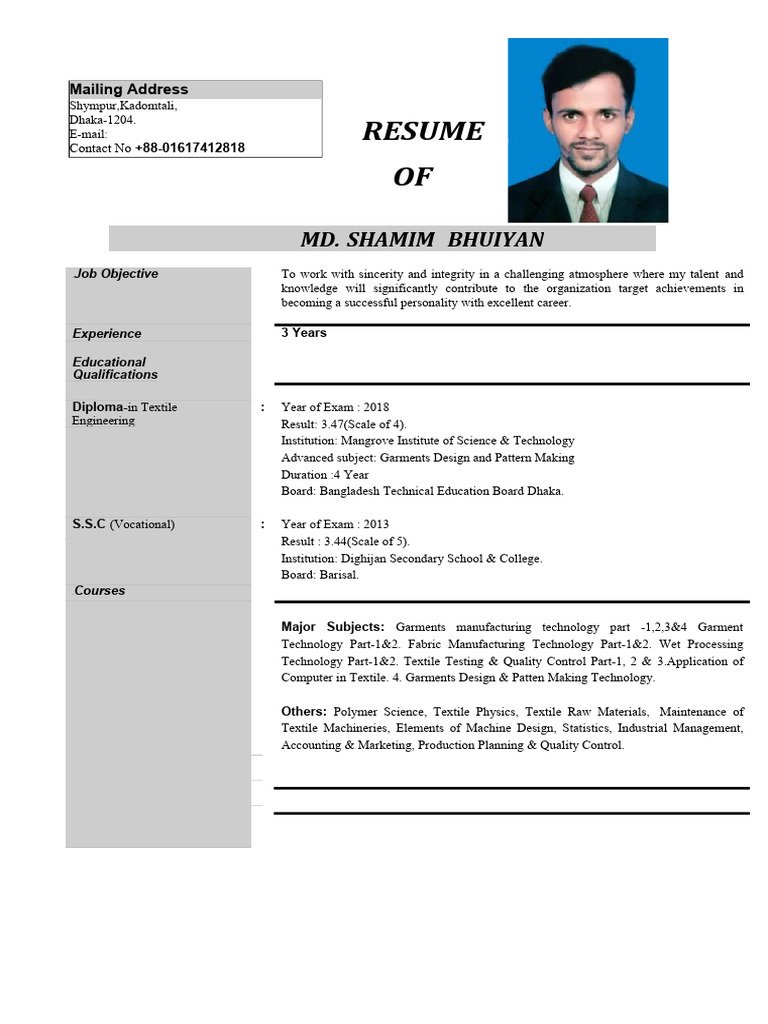 Shamim CV | Download Free PDF | Textiles | Dyeing