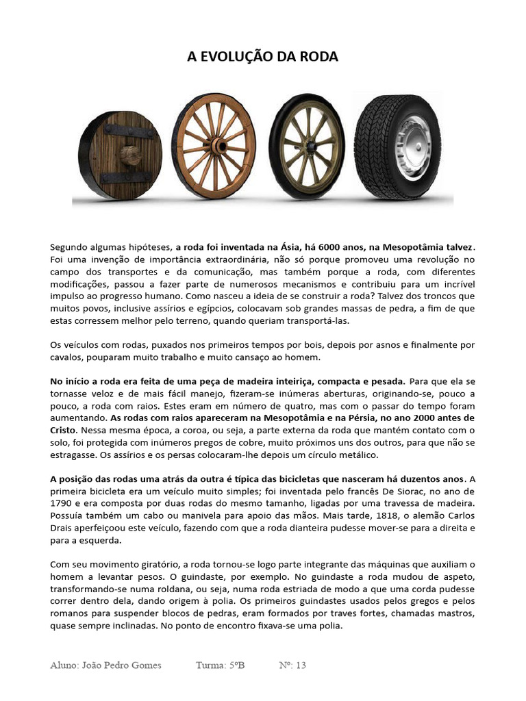 A EVOLUÇÃO DA RODA | PDF | Roda | Guindaste (máquina)