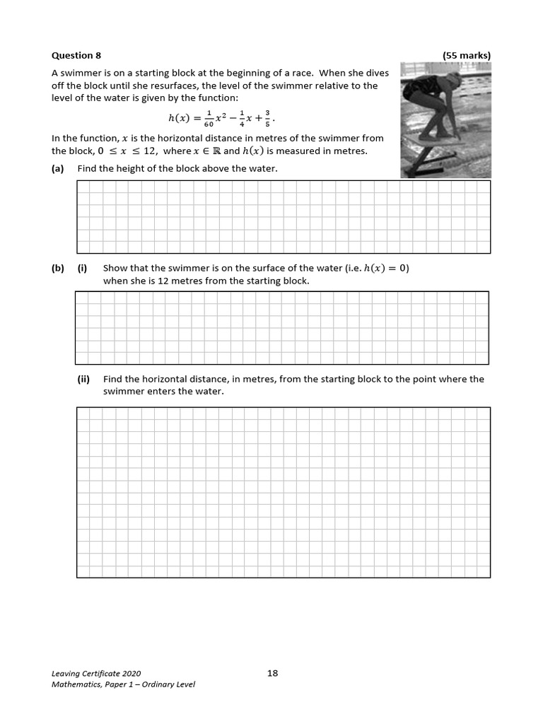 (55 Marks) : Leaving Certificate 2020 Mathematics, Paper 1 - Ordinary Level | PDF