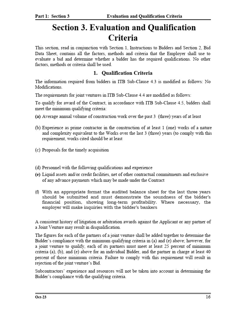 Bid Evaluation and Qualification Criteria | PDF | Business | Finance ...