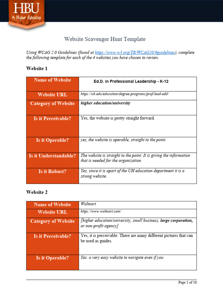 Website Scavenger Hunt Template 21 | PDF