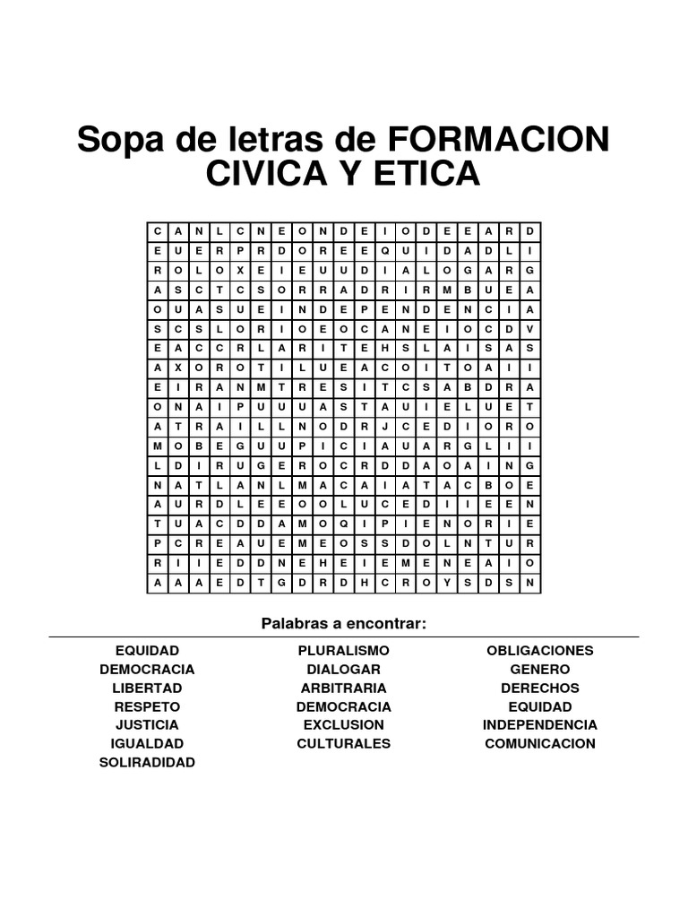 Sopa de Letras de Formacion Civica y Etica | PDF
