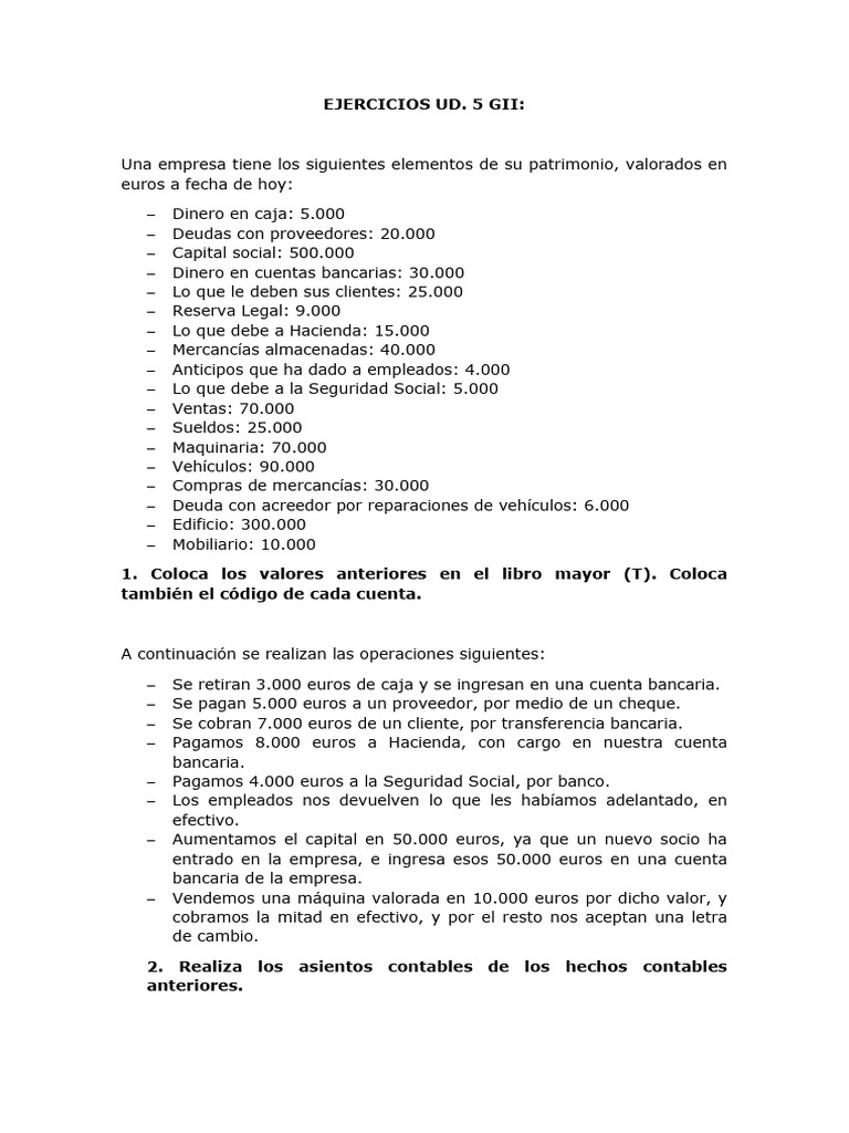 EJERCICIOS UD 5 Contabilidad | PDF