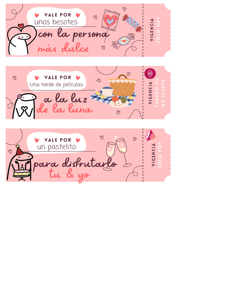 Cupón de Amor para Imprimir en San Valentín Ilustrado Rosa | PDF
