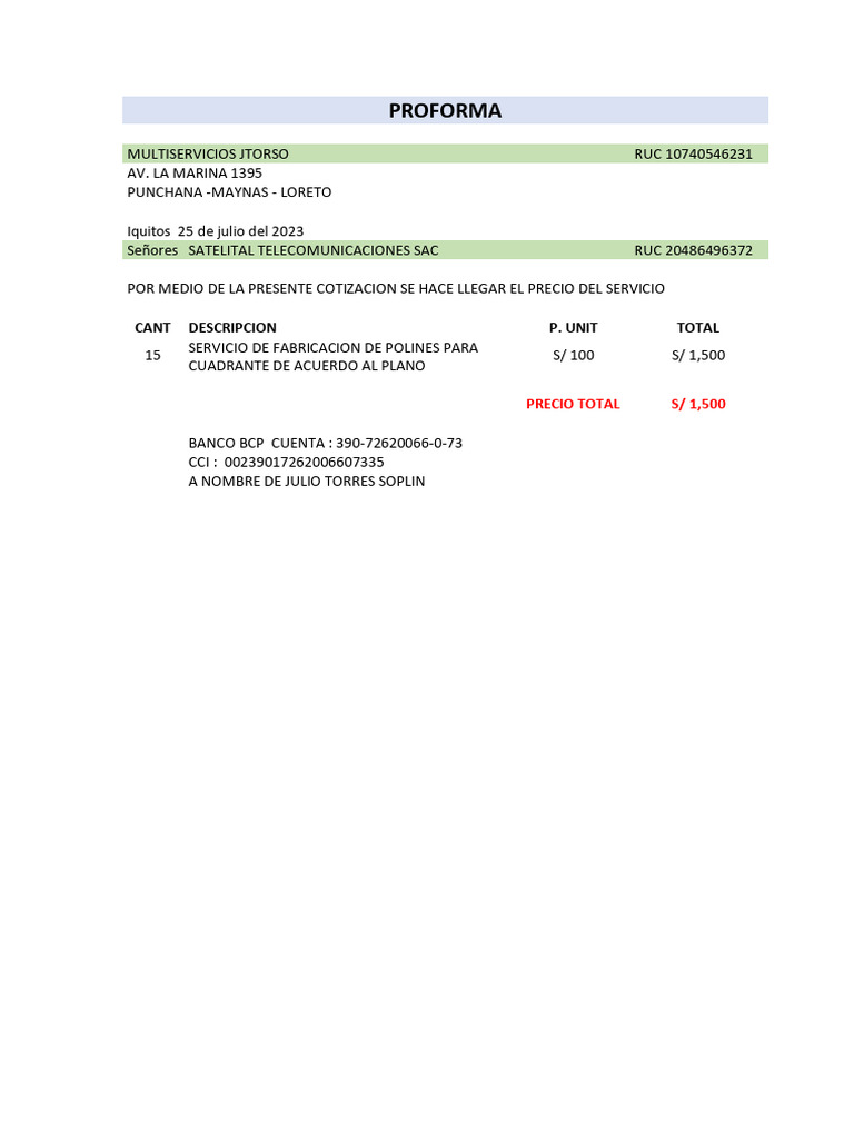 Proforma de Polines para Winche | PDF