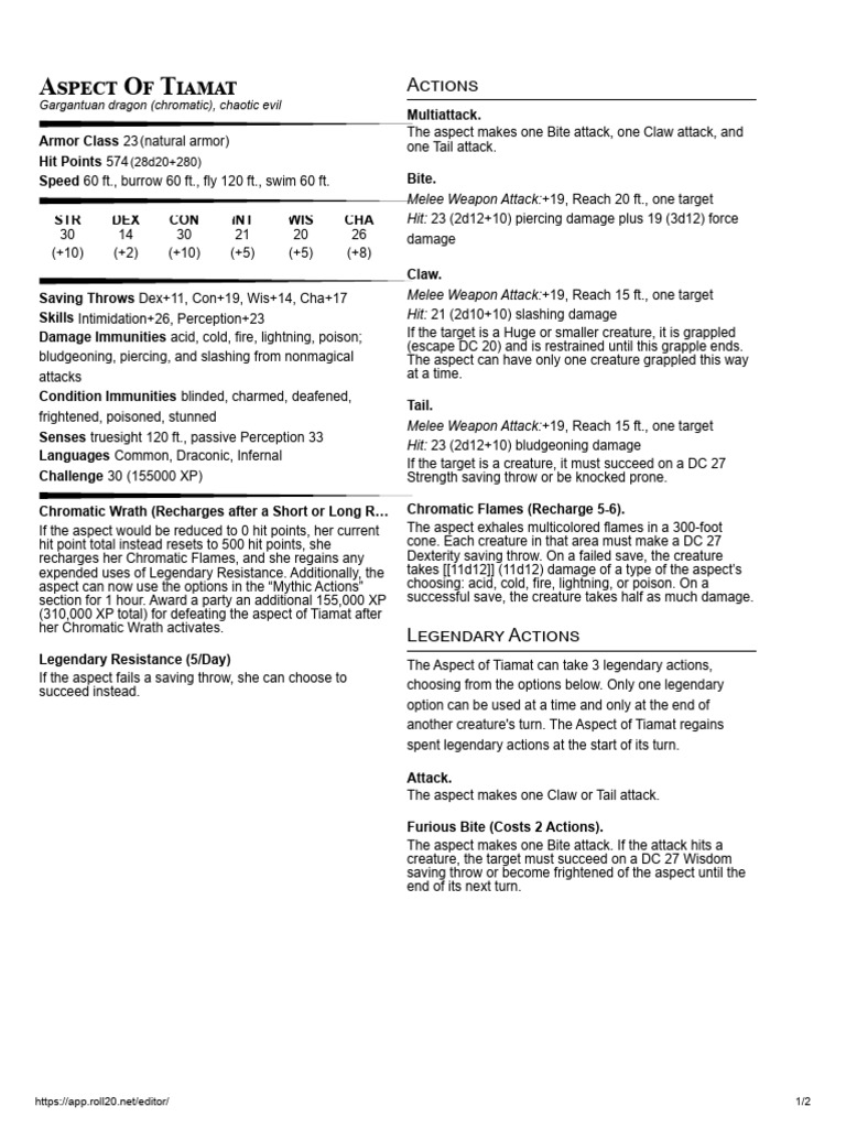 Aspect of Tiamat | PDF