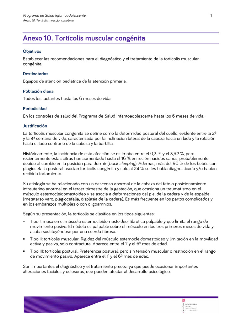 Recomendaciones para Tortícolis Congénita | PDF | Trastornos ...