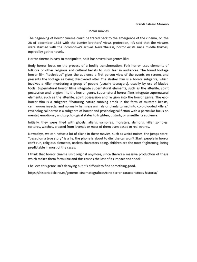 Horror Movies, English | PDF | Horror Films | Horror Fiction