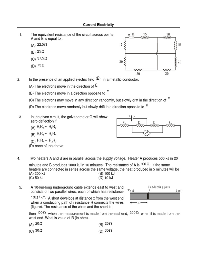 Current Electricity 45 Questions | PDF | Electrical Resistance And ...