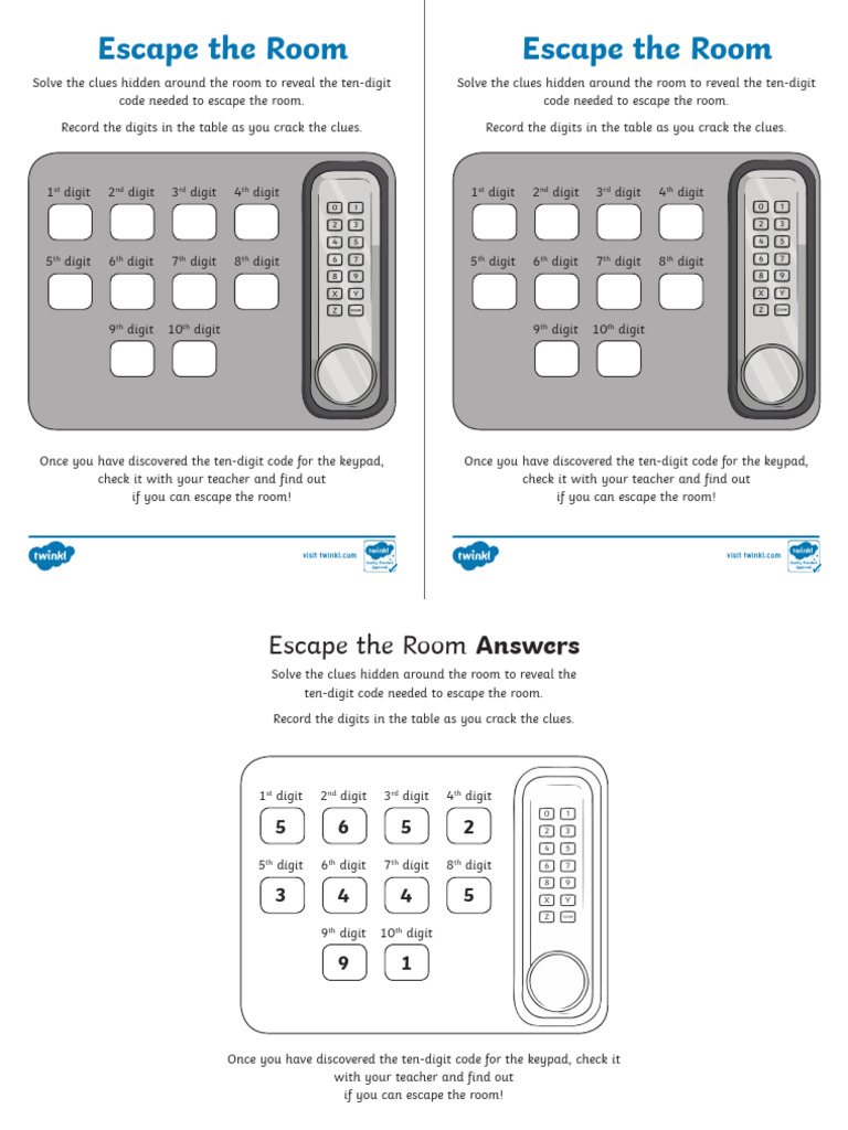 Escape The Room Answer Recording Sheet | PDF