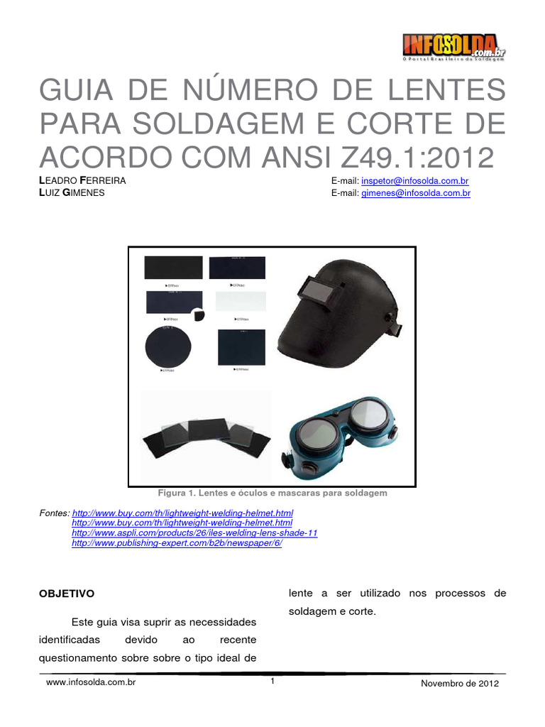 Lentes para Soldagem segundo ANSI Z49.1 | PDF | Física Aplicada e ...