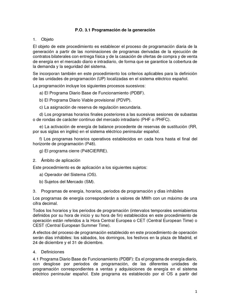 Programación Diaria de Energía | PDF | Oferta (economía) | Mercado ...