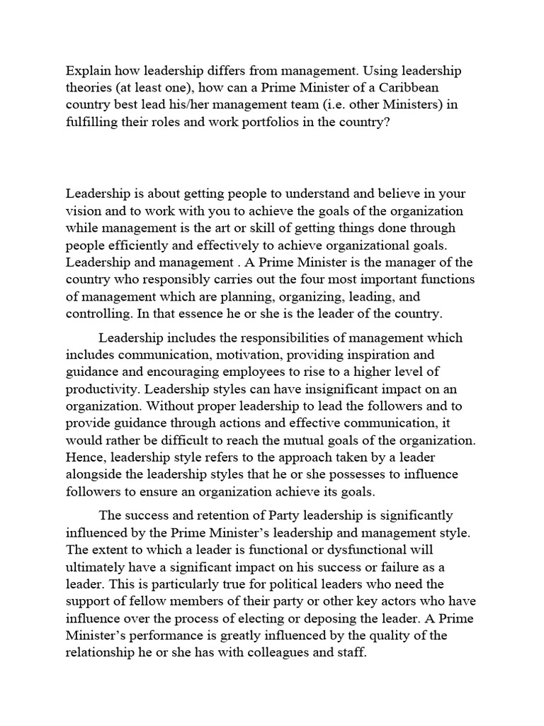 Explain How Leadership Differs From Management | PDF | Leadership | Goal Explain How Leadership Differs From Management | PDF | Leadership | Goal