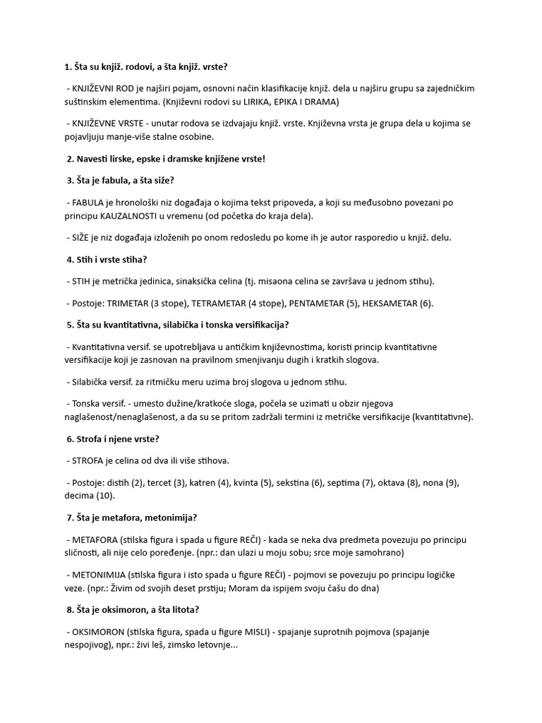 Pitanja Za Uvod U Knjizevnost | PDF