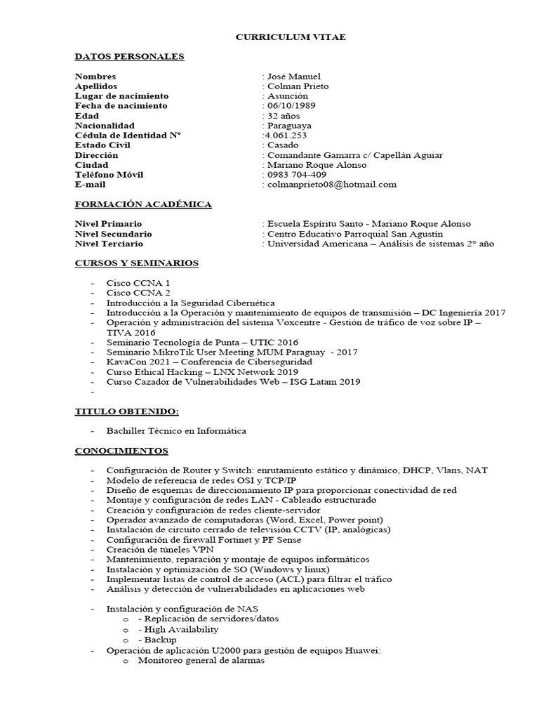 Jose Colman CV | PDF | Protocolos de internet | Software de la aplicacion