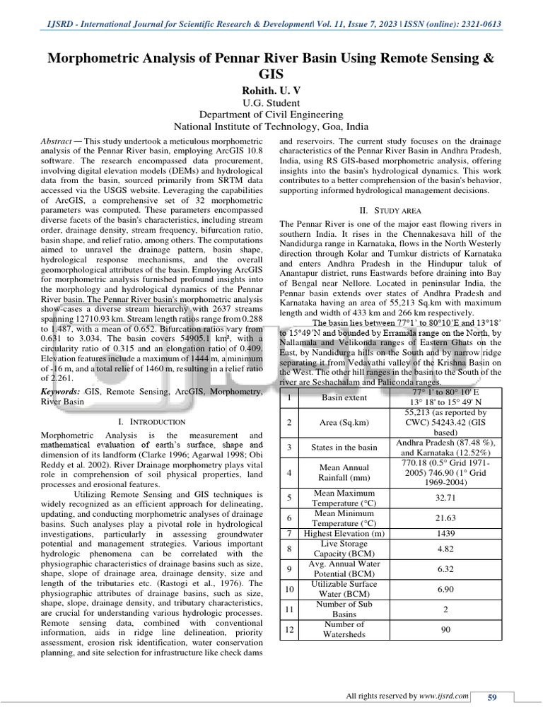 Morphometric Analysis of Pennar River Basin Using Remote Sensing & GIS ...